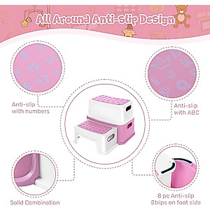 2 Step Stools for Kids, Anti-Slip Toddler Step Stool for Bathroom Sink, Two Step Stool for Toddlers Toilet Potty Training, Toddler Stool for Kitchen Counter Bedroom, Pink