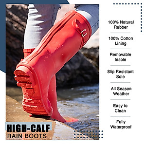 NORTY Women's Hurricane Rain Boots Knee High Calf Length - Glossy Matte Waterproof Rubber Tall Shoes - Multi Color Dot Size 9