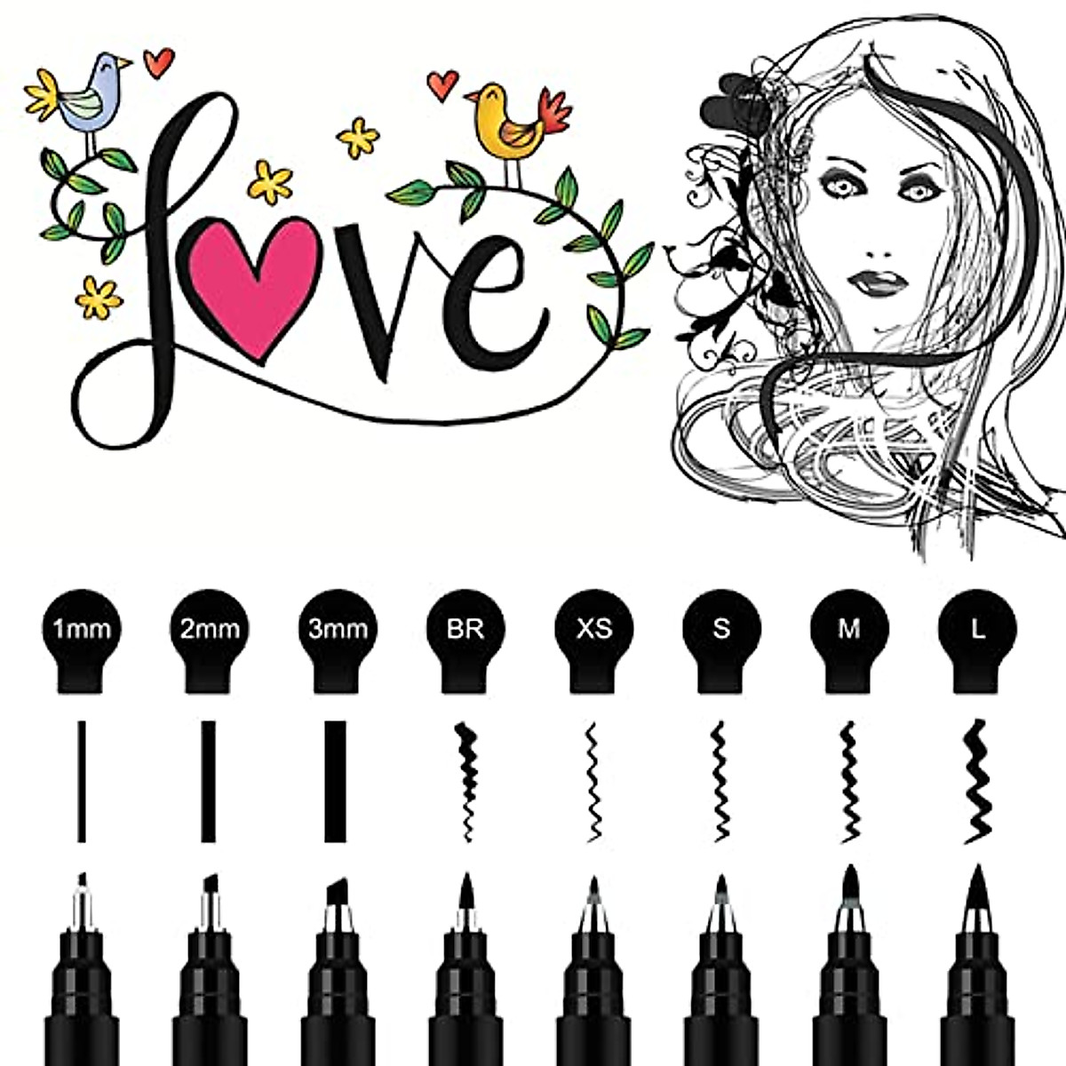 GETHPEN Calligraphy Pens,Hand Lettering Pens, Calligraphy Brush Pen set for Beginners Writing, Sketching, Scrapbooking, Journaling, Soft and Fine Tip, Black Ink Drawing Pen Set, 8 Size