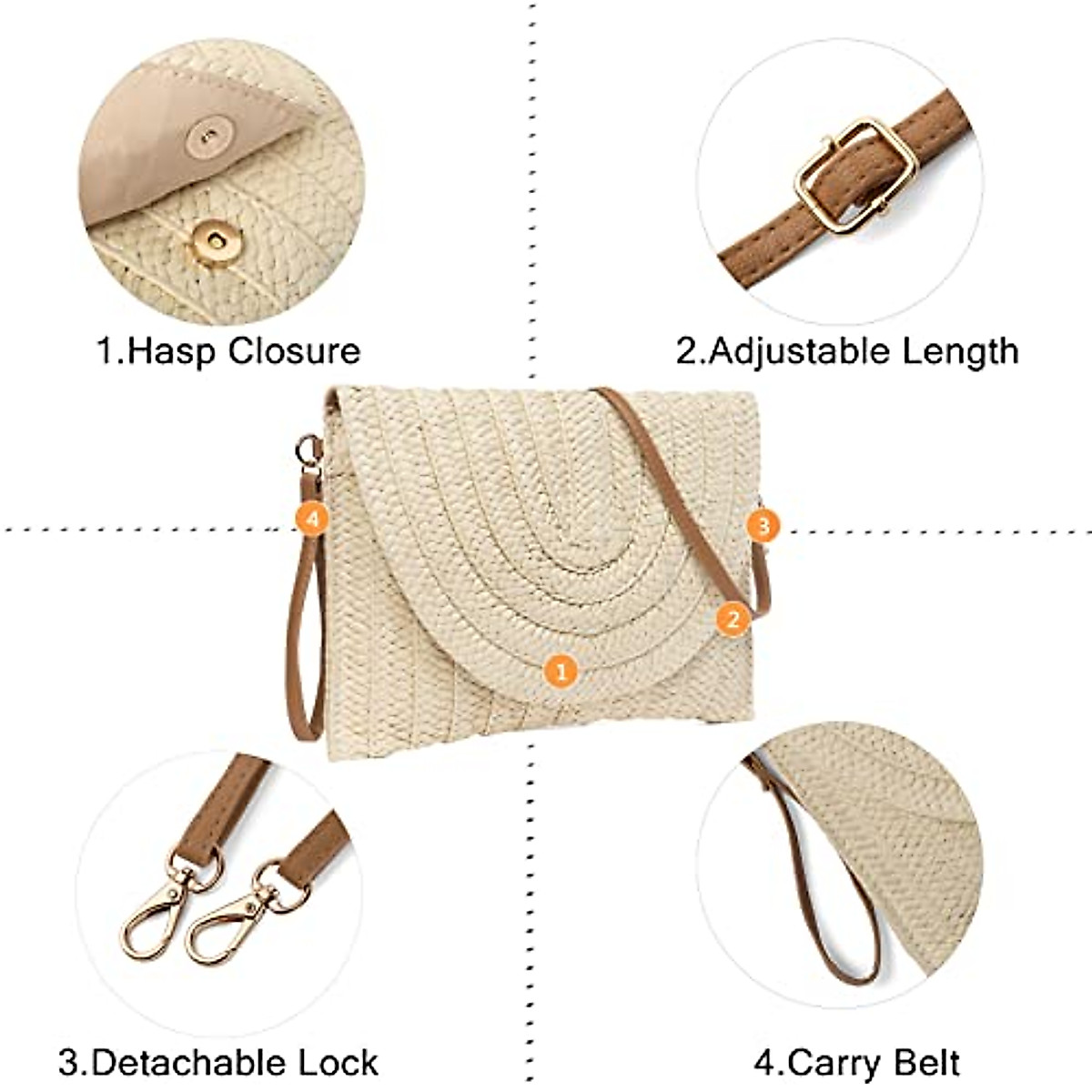 YYIHER Straw Clutch Bags for Women, Straw Shoulder Bag Summer Purse Woven Beach Bags Envelope Bag for Ladies White