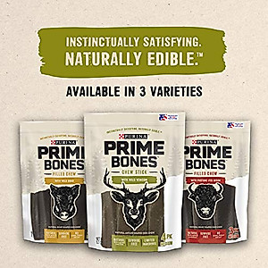 Prime Bones Purina Made in USA Facilities Limited Ingredient Natural Large Dog Treats, Chew Stick with Wild Venison - 6 ct. Pouch