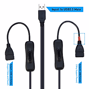 RIITOP USB Splitter with ON/Off Switch [3.3FT], USB 2.0 Extension Male to Female Cable (1x USB Data and Power Female and 1x USB Power Female)