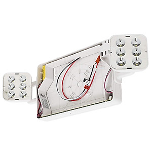 LFI Lights | Combo Red Exit Sign with Emergency Lights | White Housing | All LED | Two Adjustable Square Heads | Hardwired with Battery Backup | UL Listed | (1 Pack) | COMBOLG-R