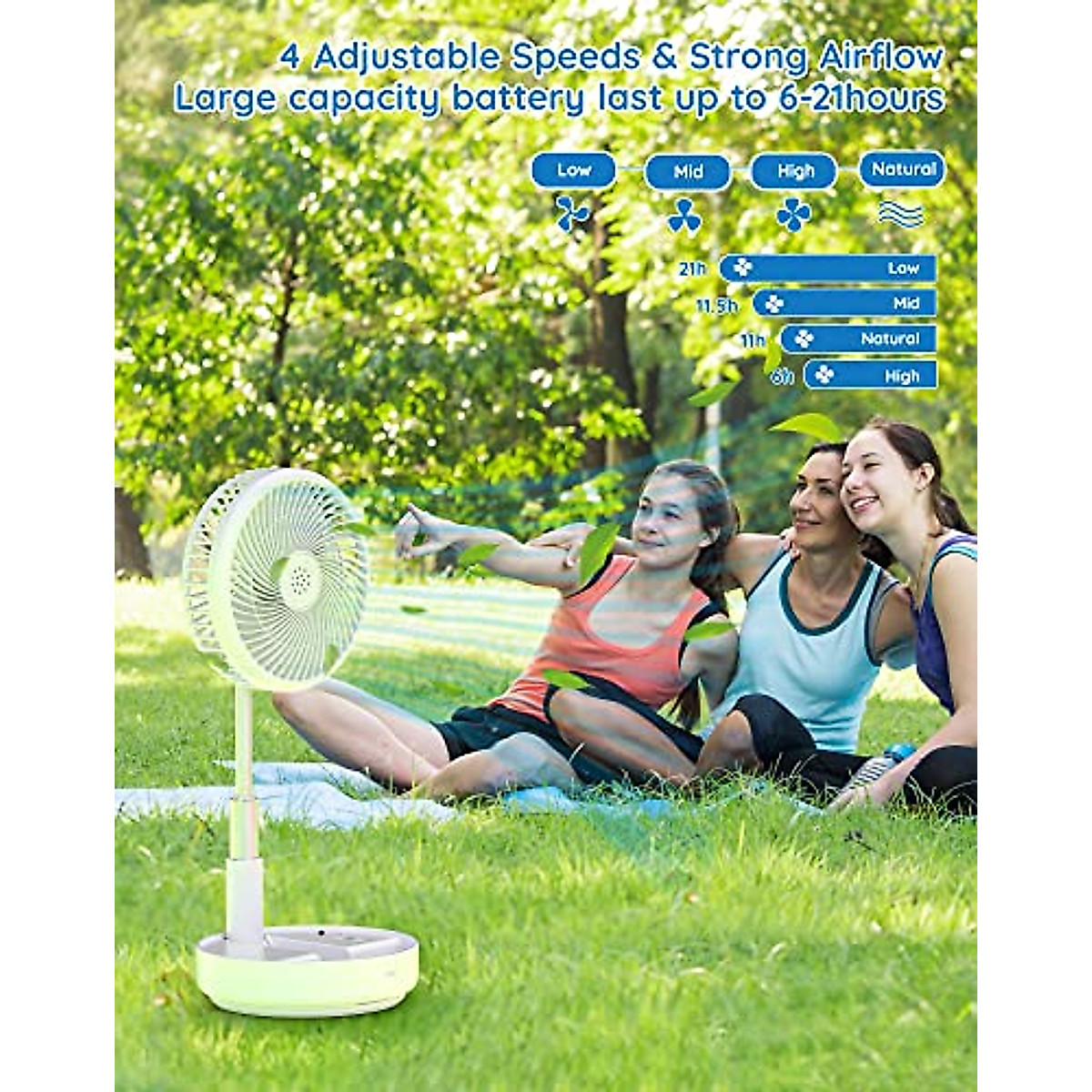 Primevolve Portable Oscillating Standing Fan,Rechargeable Battery Operated USB Floor Table Desk Fan with Remote, 4 Speed Settings Pedestal Fans for Bedroom Office Camping Fishing Travel White 7.7"
