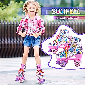 SULIFEEL Rainbow Unicorn Roller Skates for Girls Light up Wheels Womens Quad Skates with High Top Reflective TPU Leather Unicorn