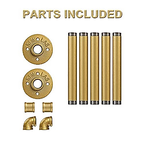 Ihomepark Industrial Gold Pipe Clothing Rack, Wall Ceiling Mounted Clothes Garment Rack 30'', Iron Golden Pipe Clothes Hanging Bar, Heavy Duty Metal Rod for Retail Display Closet Storage