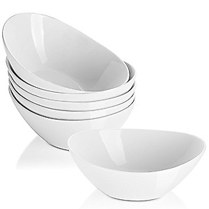 LIFVER Dessert Bowls, 16 Ounce Serving Bowls for Side Salad, Soup, Cereal, Ice Cream, 7 inch Porcelain White Bowls Set, Dishwasher & Microwave Safe Kitchen Bowls, Set of 6