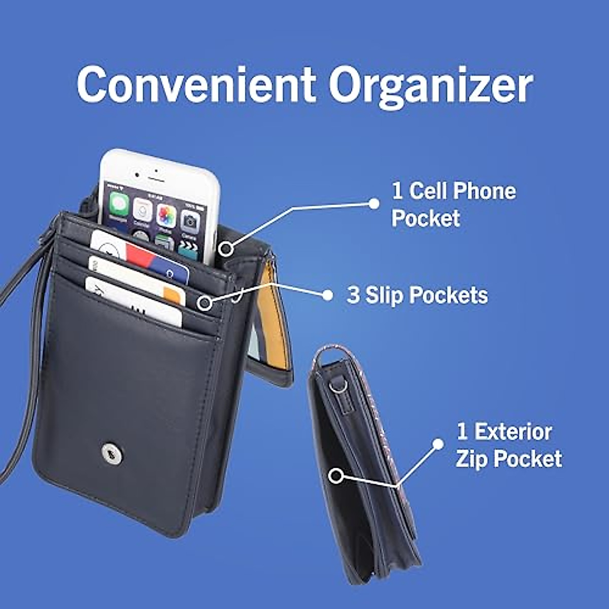 Nautica Catalina RFID Women’s Crossbody Bag, Vegan Leather Compact Cell Phone Shoulder Travel Purse Holder, Indigo