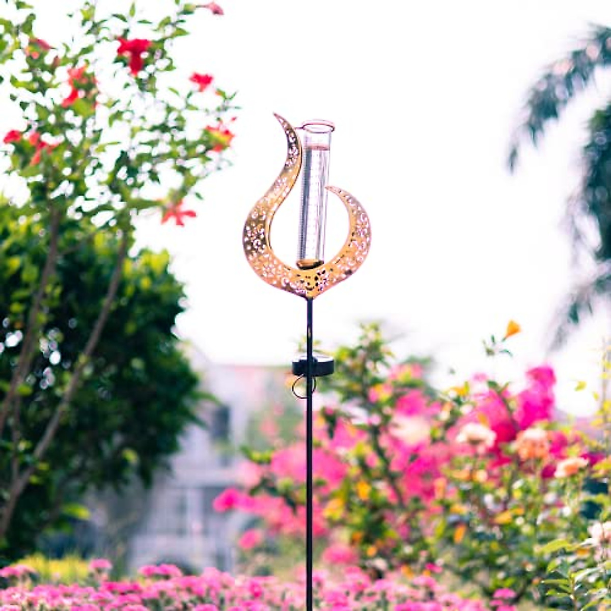 HOBYLUBY 39'' Rain Gauge Outdoor - Solar Flame Design Rain Gauges for Yard, Lawn, Pathway, Patio