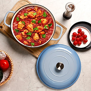 NUTRIUPS 3.6 Quart Braiser Enameled Cast Iron Dutch Oven Pot with Lid, Dutch Oven Cast Iron Non Stick Larger Handle, Cast Iron Braiser Pan with Lid Enameled Dutch Oven (Gradient Blue)