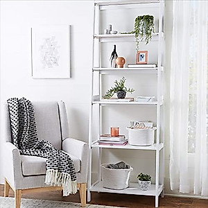 Amazon Basics Rubberwood 5 Shelf Ladder Bookcase, White, 15.03" D x 25.98" W x 74.48" H