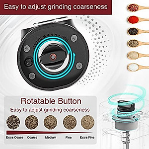 Electric Salt and Pepper Grinder Set - USB Rechargeable,LED Light,Adjustable Coarseness,TEITOP Automatic Pepper and Salt Mill Grinder Set with Charging Base(Black 2 Mills)