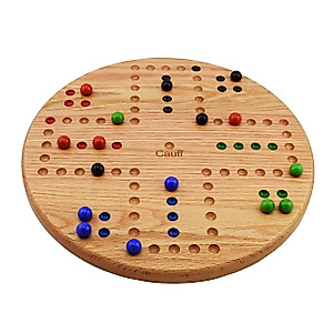 Marbles Board Game Solid Oak Wood 4 Player Hand Painted Holes (14 inch)