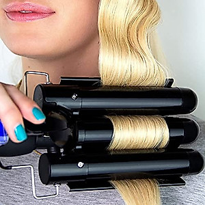 Trademark Beauty Babe Waves Limited Edition - Three Barrel Curling Iron, Hair Waver Tool, Adjustable Temperature, Ceramic Wand, 1.1 Inch, 28mm - Black