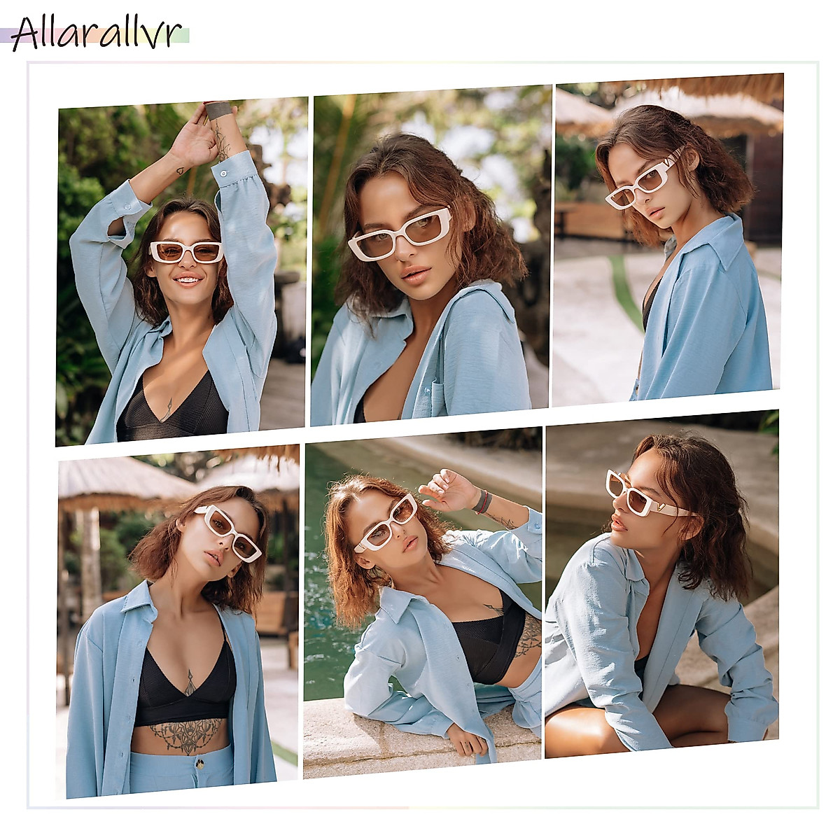 Allarallvr Rectangle Sunglasses for Women 90s Retro Trendy Y2K Classical Vintage Square Shades AR82037(Black+Beige+Brown)