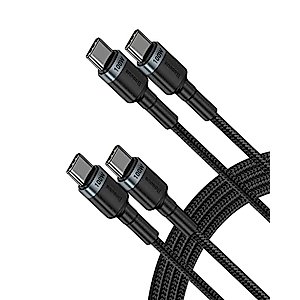 Baseus USB C Cable, [2-Pack 6.6ft+6.6ft] 100W PD 5A QC 4.0 Fast Charging USB C to USB C Cable, Nylon Braided Type C Cable for Samsung S21 S20 Note 20 iPad Pro MacBook Pro Google Pixel etc(Black)