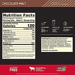 Optimum Nutrition Gold Standard 100% Whey Protein Powder, Chocolate Malt, 5 Pound (Packaging May Vary)