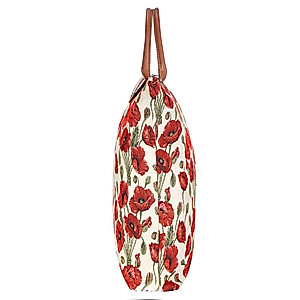 Signare Tapestry Foldable Tote Bag Reusable Shopping Bag Grocery Bag with Poppy Flower Design (FDAW-POP)