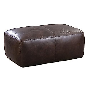 POLY & BARK Denver Leather Ottoman in Full-Grain Semi-Aniline Italian Tanned Leather in Madagascar Cocoa