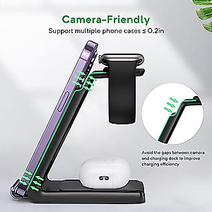 Multiple Devices Wireless Charging Station - Fast Charger Stand for iPhone 15/14/13/12/11/Pro/X/Max/XS/XR/8/Plus, Charging Dock for Samsung Galaxy S23/S22/S21 Ultra & iWatch & Airpods(Black)