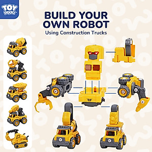 TOY Life Toys for 3 4 5 6 7 Year Old Boys Construction Vehicles Transform Robots Toys for Kids 5 in 1 Robot Toys for Kids 5-7 Construction Toys for Boy Vehicle Transformer Cars Best Gifts for Boys