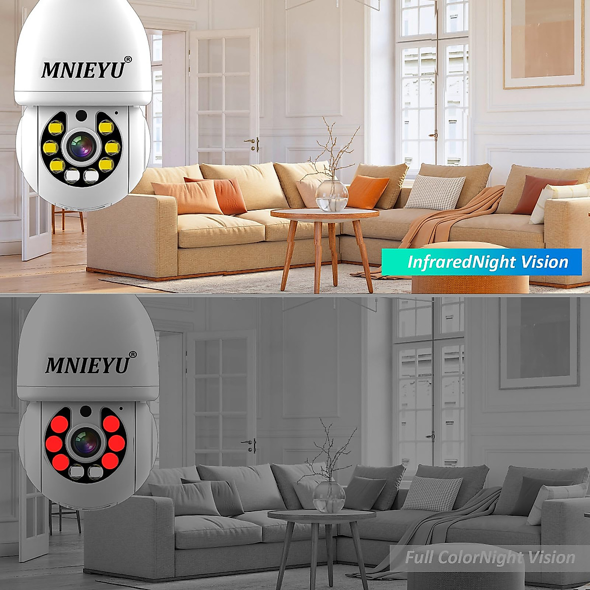 MNIEYU 360° Light Bulb Camera-2K Light Bulb Security Camera, 2.4GHz & 5GHz Wireless WiFi Smart Security Camera for Outdoor-Indoor,HD Security Camera with Auto Tracking and Night Vision,Support Alexa
