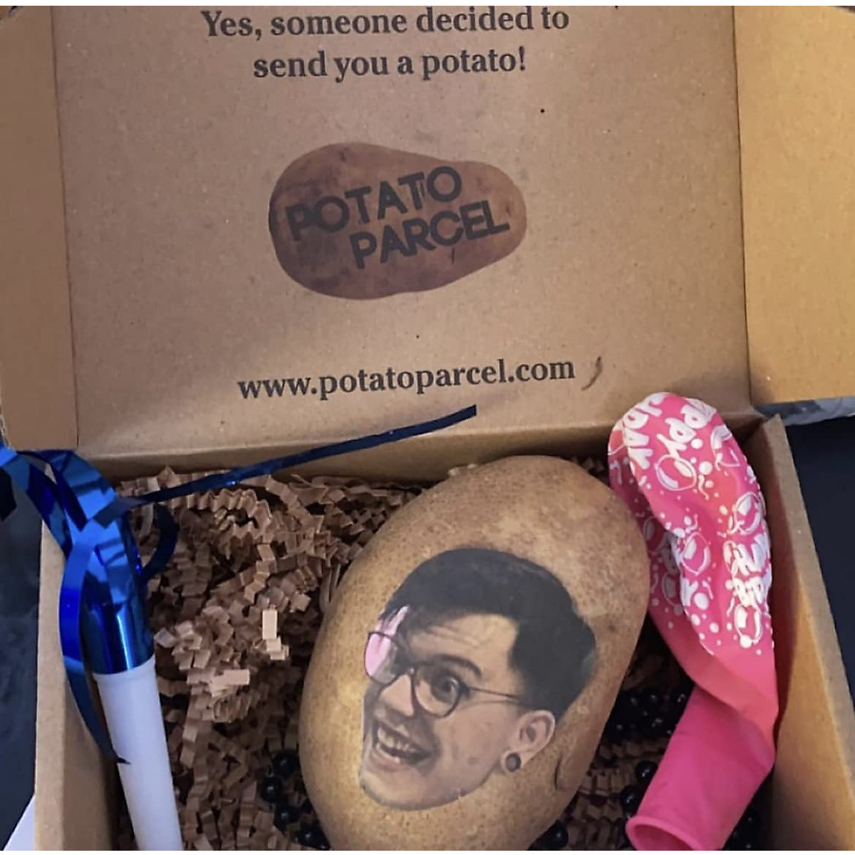 Potato Birthday Bundle - Gift Your Loved ones thier face on a real potato. Includes a Surprise Gift Box. As seen on Shark Tank!