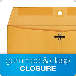 Quality Park 10 x 13 Clasp Envelopes, Gummed, Moisture-Activated Adhesive for Permanent Secure Seal, 28 lb Paper, Brown Kraft, 100/Box (QUA37897)