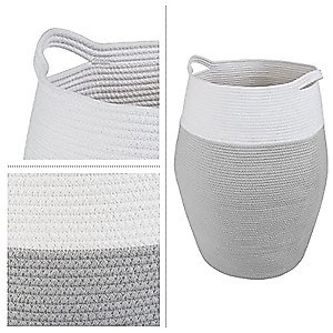 Laundry Basket - Curved Cotton Rope Basket with Handles for Living Room, Bedroom, Bathroom, Nursery, and Laundry Room Storage by Home-Complete (Gray) Large