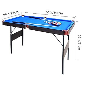 55" Folding Pool Table Set Mini Billiard Pool Table Portable Table Top Snooker Game with Accessory, Simple Assembly, Blue