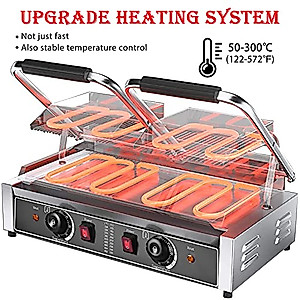 Panghuhu88 110V 3600W Commercial Sandwich Panini Press, Commercial Double Panini Presser Non-Stick Full Grooved Plates 122°F-572°F Temp Control for Hamburgers Steaks Bacons,22.8" x 14.4"