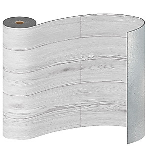 Freshtour Vinyl Flooring Roll, Wood Grain Peel and Stick Floor Tiles 23.6"x 393.7"/64 Sq.Ft, Wear-Resistant and Waterproof Vinyl Plank Flooring for Bedroom Living Room Kitchen RV Office, Light Gray