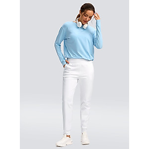 SANTINY Women's Fleece Lined Joggers Water Resistant High Waisted Thermal Sweatpants Winter Pants Hiking Running Pockets(White_M)