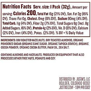 Justin's Chocolate Hazelnut & Almond Butter Squeeze Pack, Organic Cocoa, Gluten-free, Responsibly Sourced, Packaging May Vary, 1.15 Ounce (Pack of 10)