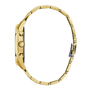 GUESS Classic Gold-Tone Stainless Steel Bracelet Watch with Day, Date + 24 Hour Military/Int'l Time. Color: Gold-Tone (Model: U1070L2)