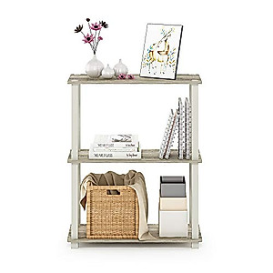 Furinno Turn-S-Tube 3-Tier Compact Multipurpose Shelf Display Rack with Square Tube, Sonoma Oak/White