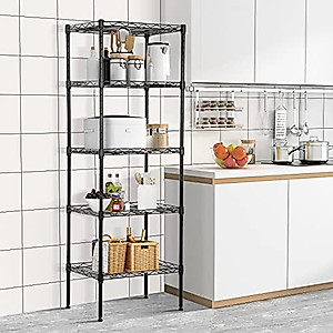 XXkseh 5 Tier Storage Shelves Wire Shelving Unit Adjustable Metal Shelf Heavy Duty Garage Storage Rack Wire Shelves Display Rack for Laundry Livingroom Kitchen, 16.7" L×11.8" W×47.6" H, Black