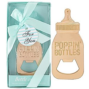 Yuokwer 16 pcs Baby Shower Return Gifts for Guest Supplies Poppin Baby Bottle Shaped Bottle Opener Favor(Blue 16pcs)