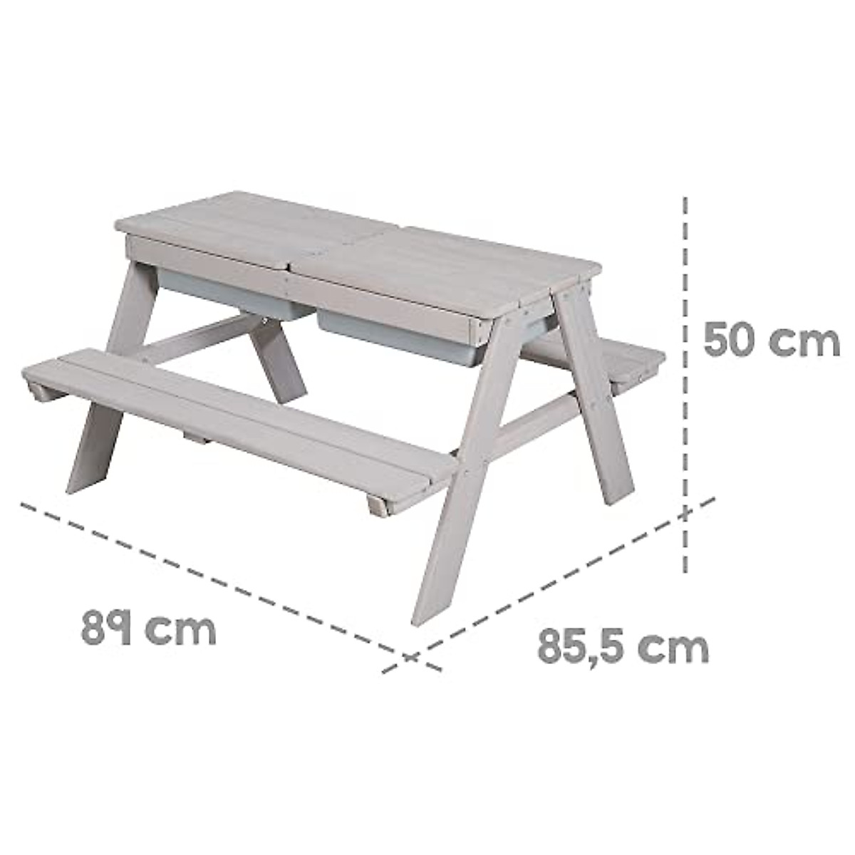 roba: Picnic Play Table Set - Grey - with Play Tubs & Storage Compartment, Weatherproof Solid Wood, Bench Seats & Mud Table, Toddler & Kids, Ages 1+