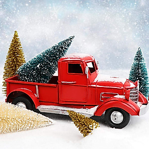 AerWo 24Pcs Mini Christmas Trees Bottle Brush Trees with Wood Base, Christmas Village Trees for Tabletop Christmas Decor Holiday Winter Decorations