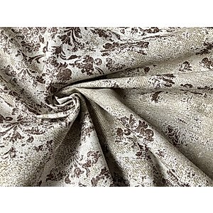Antique Vintage Damask Print Fabric Baroque Material for Curtains Upholstery Dressmaking - 55'' Wide - Brown & Cream Canvas (Sold by The Yard)