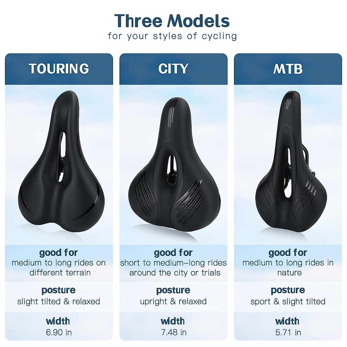 TONBUX Comfortable Bike Seat, Soft Bike Seat Cushion for Men Women Comfort, Breathable Bicycle Seat Replacement Compatible with Peloton, Padded Bicycle Saddle for Mountain MTB BMX Road Exercise Bike