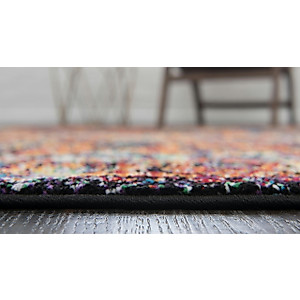 Unique Loom Rosso Collection Vintage, Traditional, Bohemian, Geometric, Border, Distressed, Southwestern Area Rug, 8 ft x 10 ft, Orange/Black