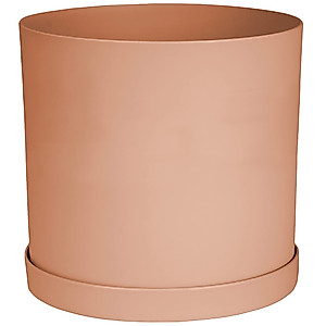 Bloem Mathers Resin Planter with Saucer 10-inch - Muted Terra Cotta Color