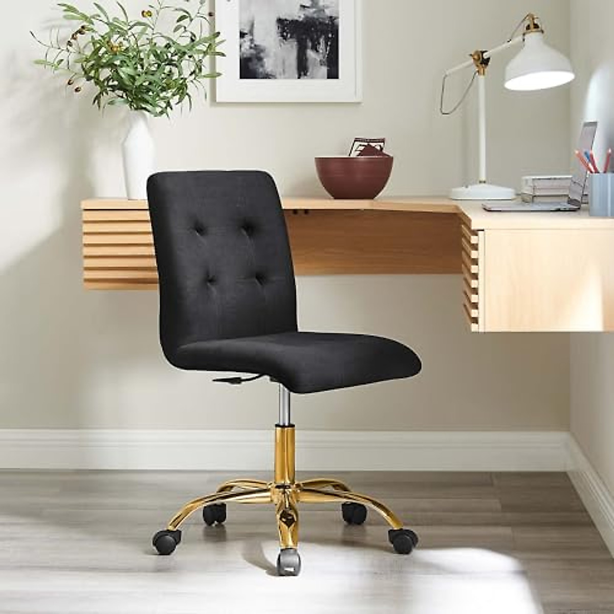Modway Prim Armless Performance Velvet Office Chair in Gold Black