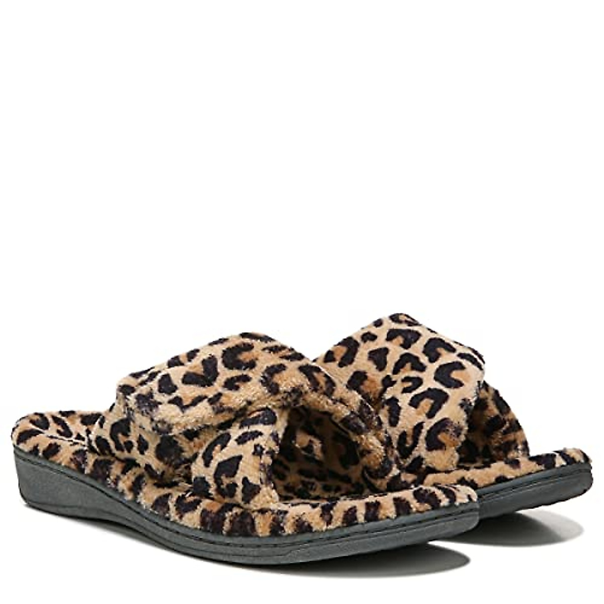 Vionic Women's Indulge Relax Slipper - Ladies Comfortable Cozy Adjustable House Slippers with Concealed Orthotic Arch Support Leopard Natural 8 Medium US