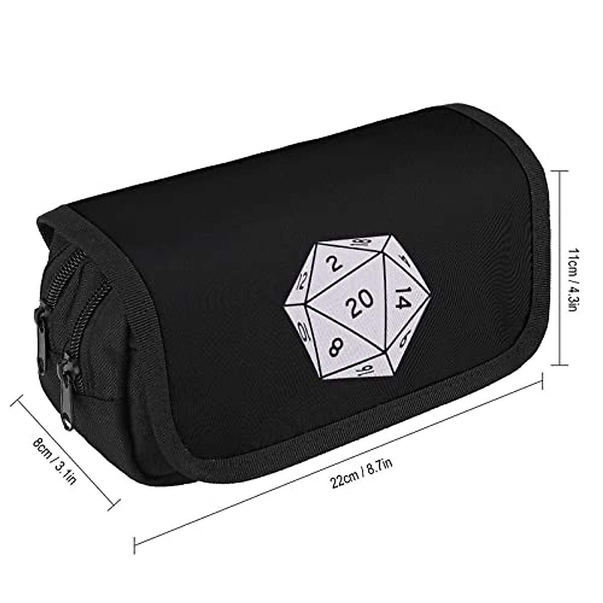 D20 Dice Pencil Case with Two Large Compartments Pocket Big Capacity Storage Pouch Pencil Bag for School Teen Adult