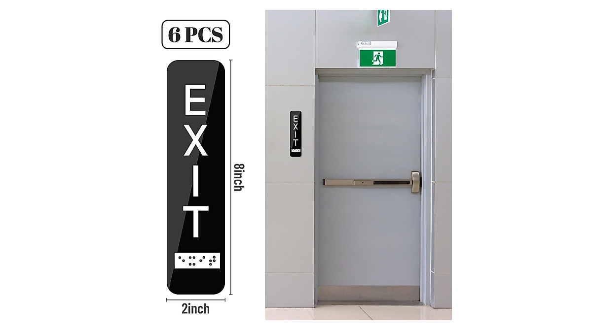 ADA Compliant Vertical Exit Sign with Braille - 6 Pack
