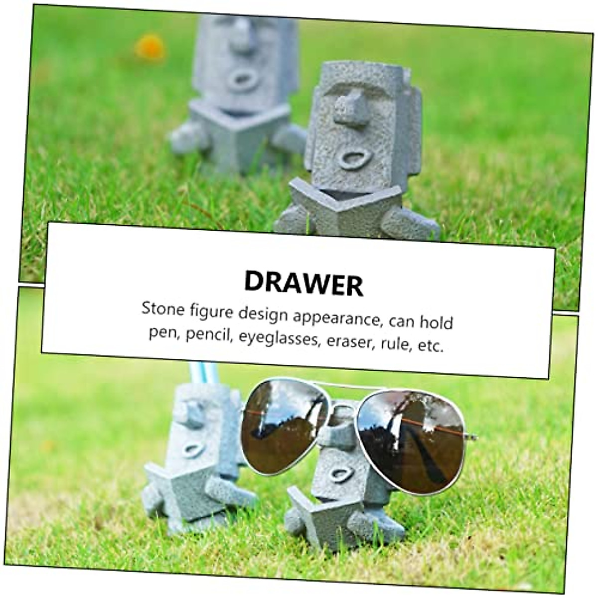 Abaodam 1pc Moai Glasses Holder pencil for kids mini plants retro decor easter island moai figurine easter island garden statue desktop pen cup Stone Figure Ornament Creative Pen Holder