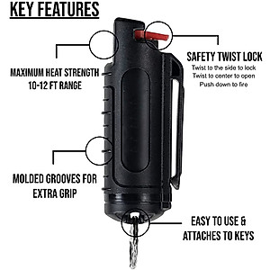 Pepper Spray Keychain Belt Clips- Maximum Heat Strength OC with Dye- Combo Safety Key Chain